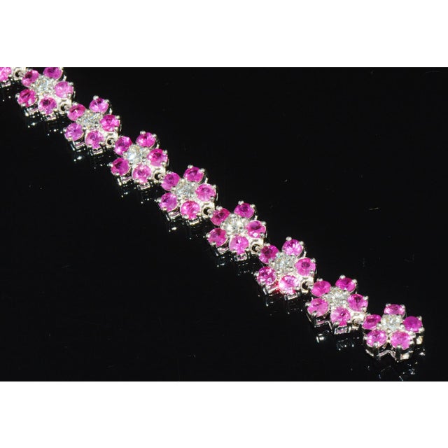 Certified Natural 18.6Ct VS F Diamond Ruby 18K Solid Gold Floral Tennis ...