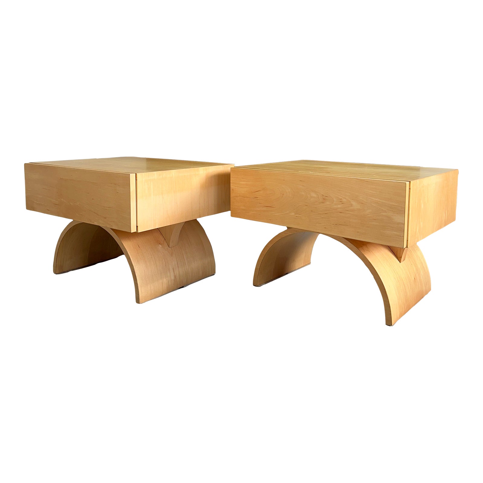 1990s Vintage Post Modern Custom Made Birch End Tables or Nightstands ...