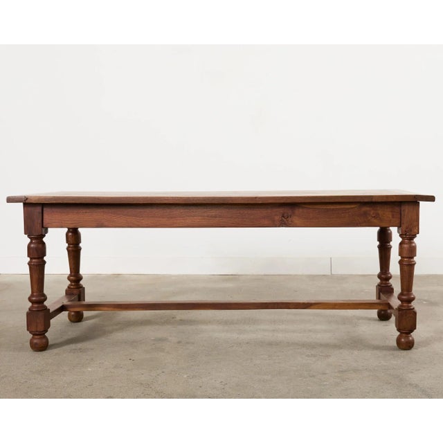 Country English Provincial Oak Farmhouse Trestle Dining Table | Chairish