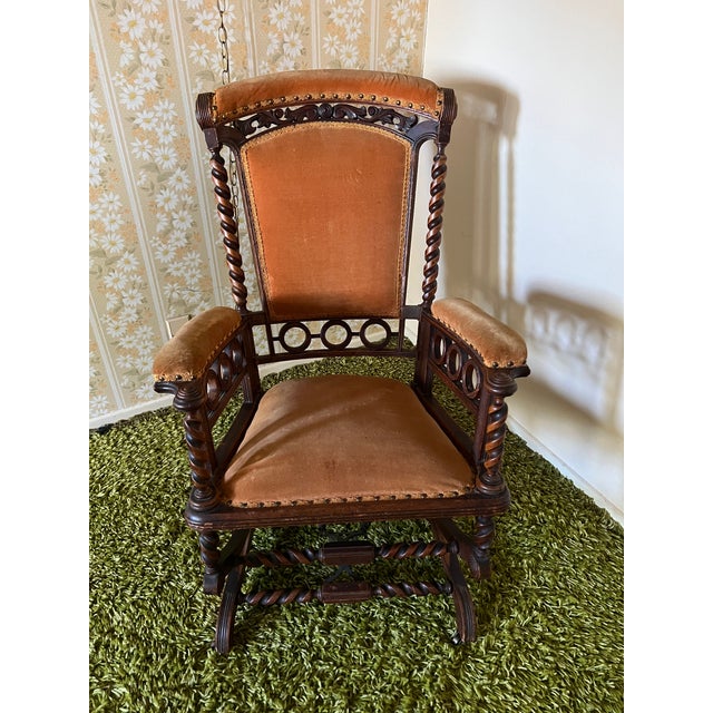 George Hunzinger Carved Walnut Platform Rocking Chair, 1880 | Chairish