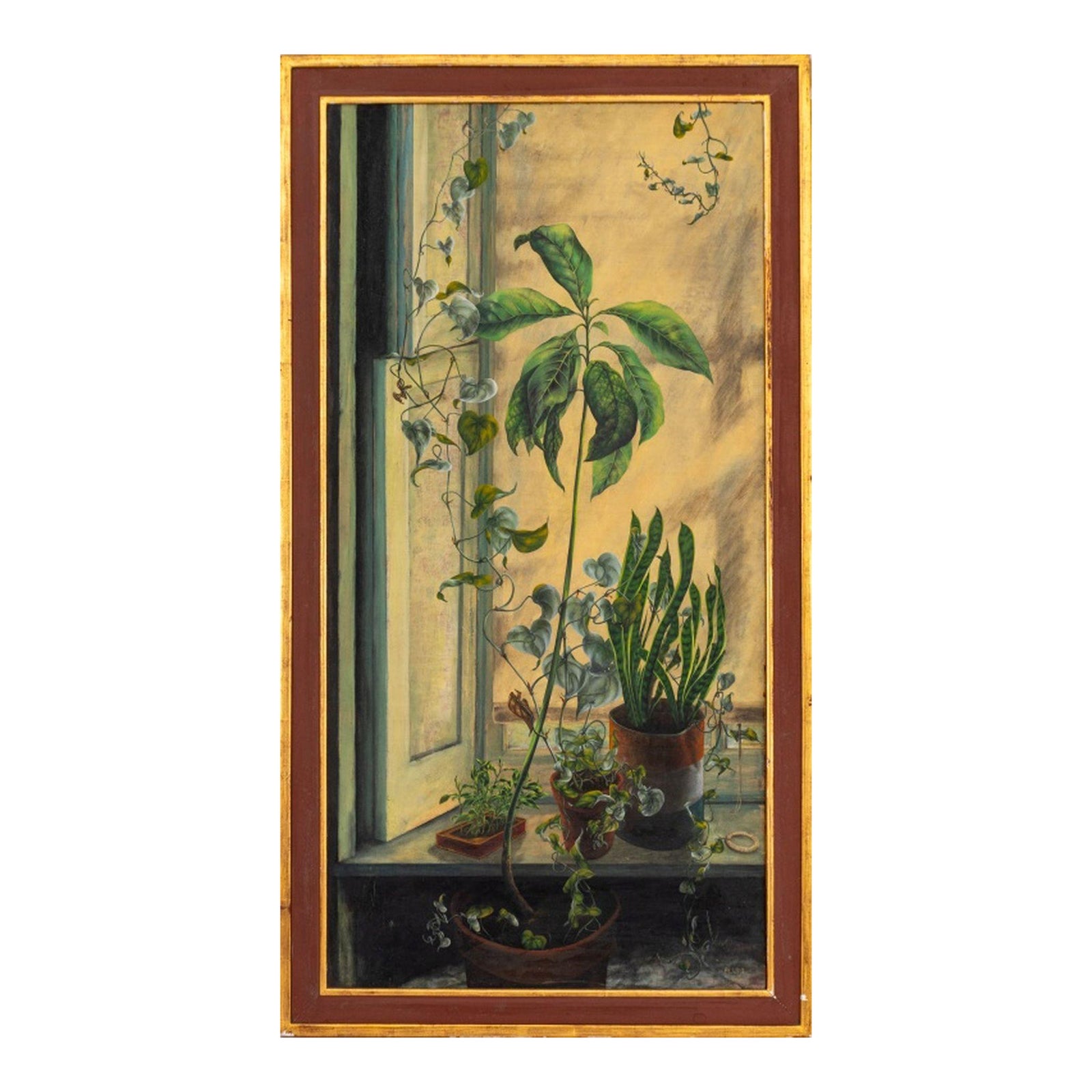 Charles Blum Windowsill Garden Oil on Panel | Chairish