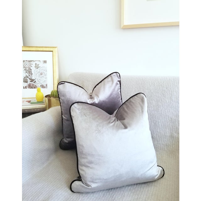 Silver Platinum Velvet Pillow With Onyx Piping | Chairish