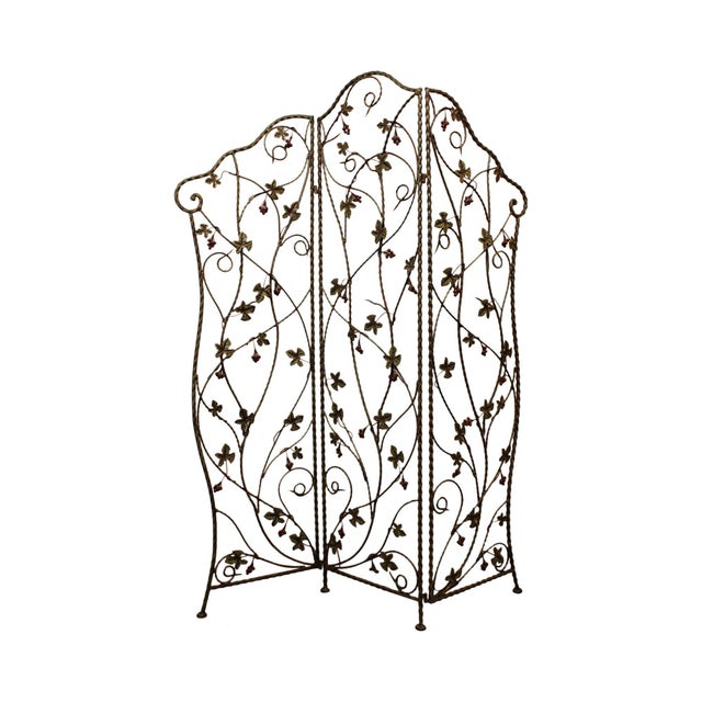 Wrought Iron 3 Panel Leaf & Berries Room Divider Folding Screen | Chairish