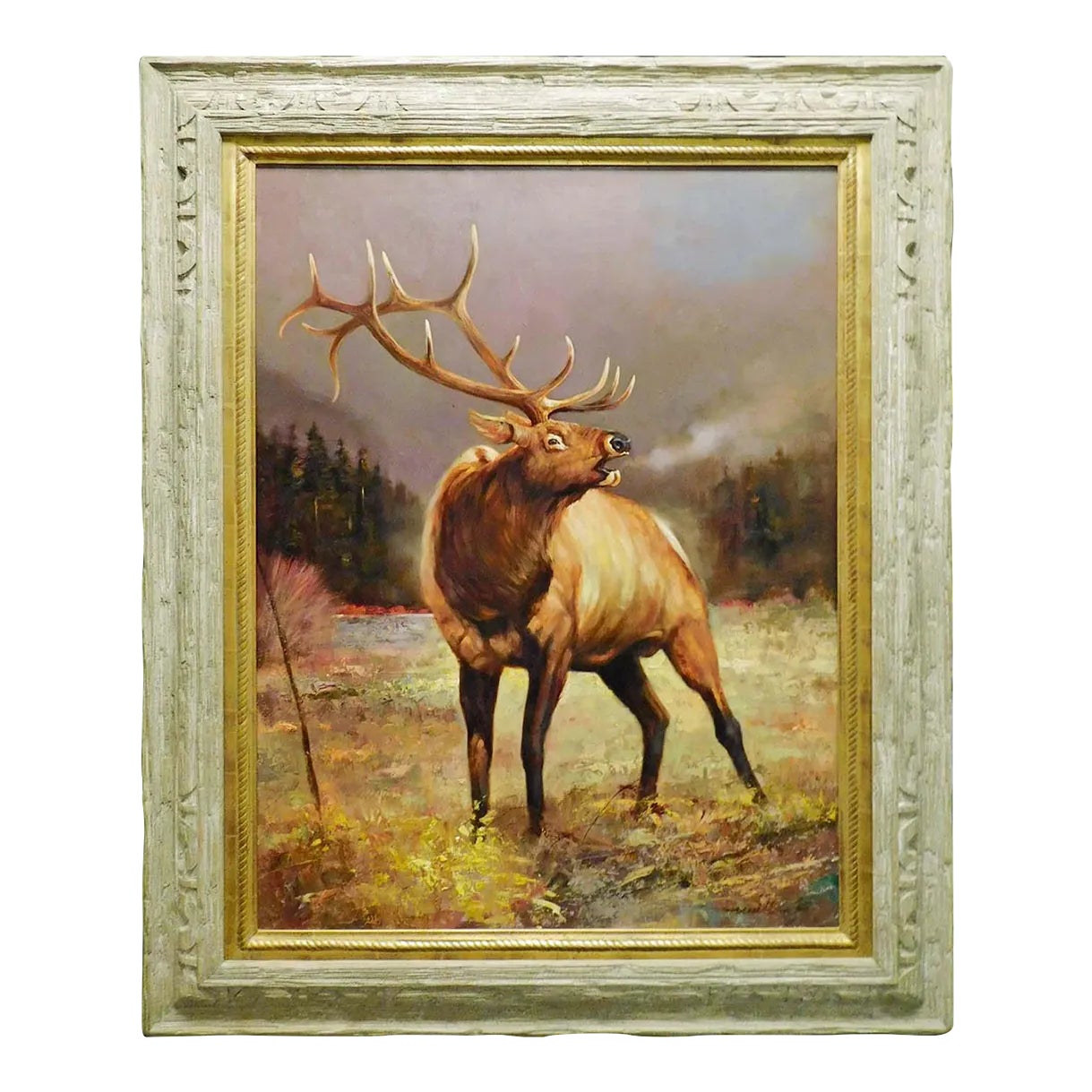 Dave Merrill "Call From the Mist" Original Oil Hand Signed Elk | Chairish