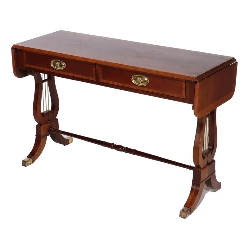 Vintage Baker Sheraton Style Mahogany Cross Band 2-Drawer Drop Leaf ...