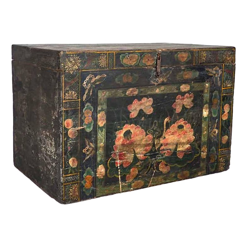 Antique Opera Chest with Lotus Flowers, China, 1900s | Chairish