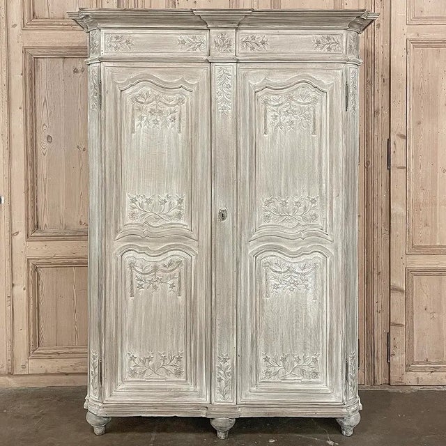 18th Century Country French Louis XVI Period Whitewashed Armoire | Chairish