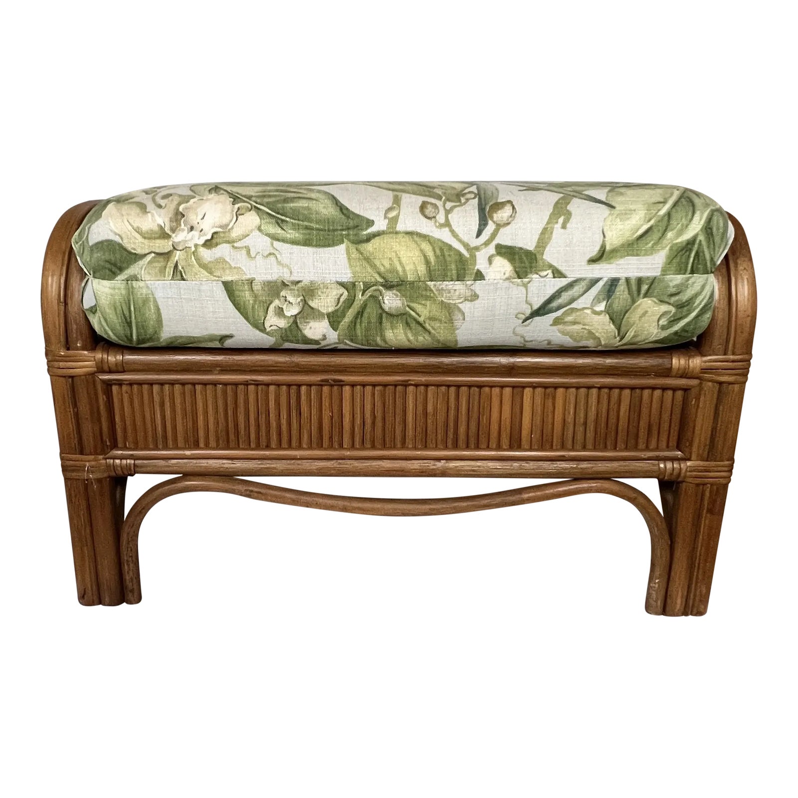 Rattan / Bamboo Indoor Ottoman With Cushion | Chairish