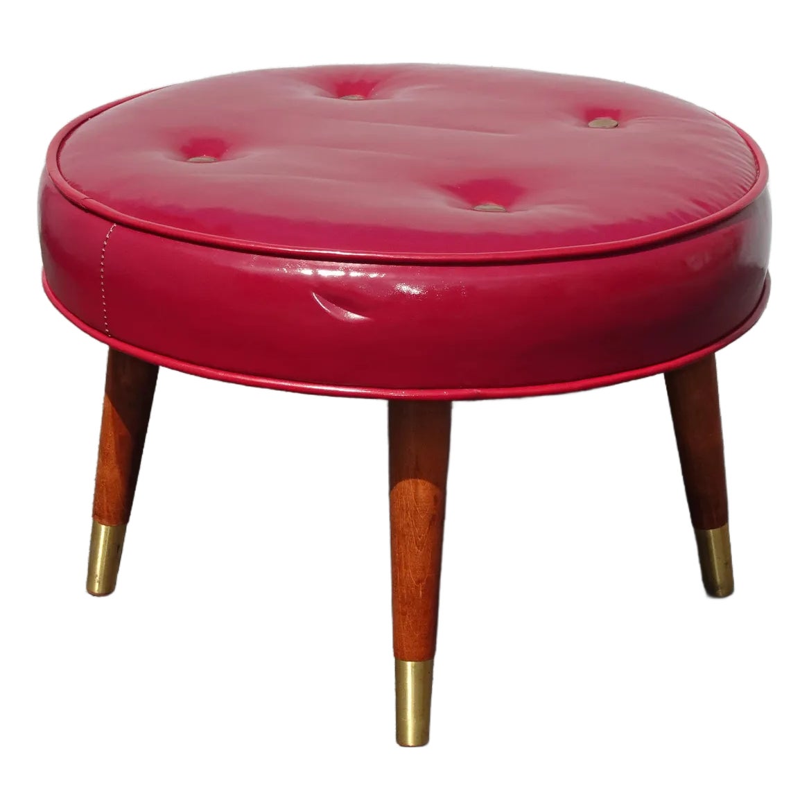 Lh15 Vintage Mid Century Modern Round Tufted Ottoman W Peg Legs | Chairish