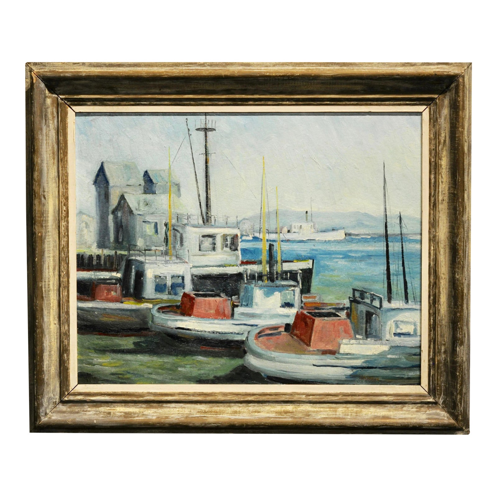 1935 "Boats in the La Harbor-Oil Painting by John Earle Coolidge | Chairish