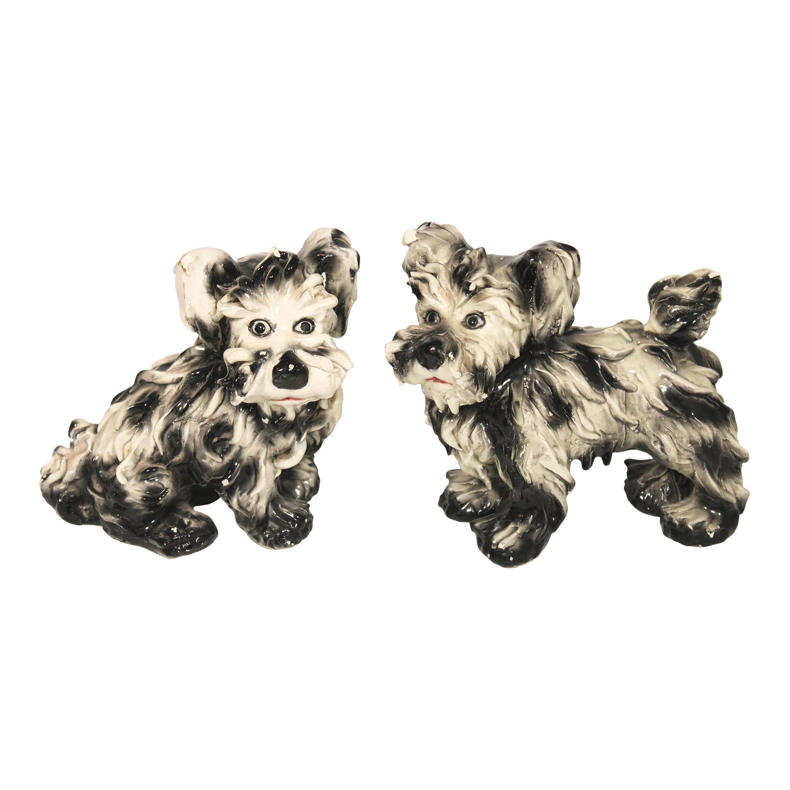 Antique Italian Spaghetti Ware Ceramic Pottery Terrier Dogs | Chairish