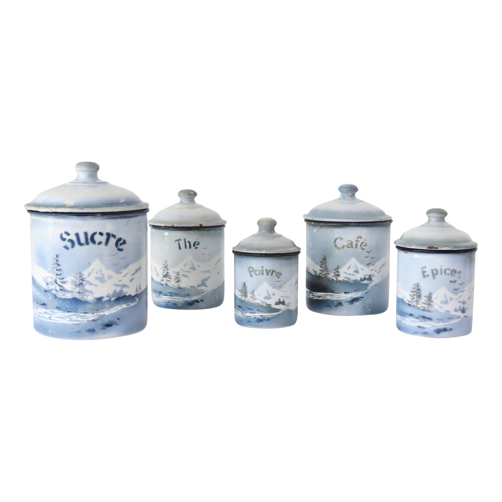 French Enamel Kitchen Canisters, Set of Five | Chairish