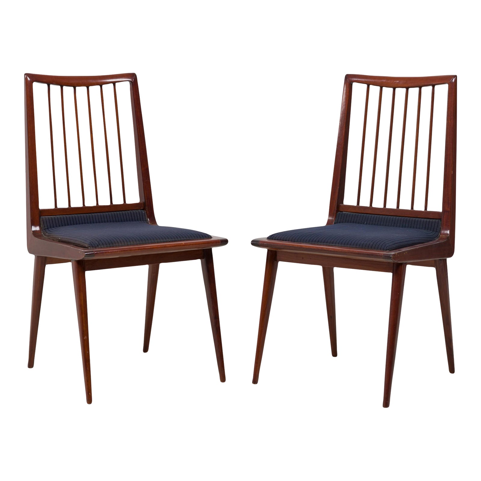 Mid-Century Textured Blue Stripe Upholstered Side Chairs - a Pair ...
