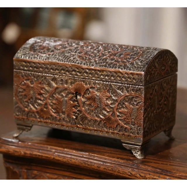 19th Century French Gothic Brass & Copper Jewelry Box With Repousse ...