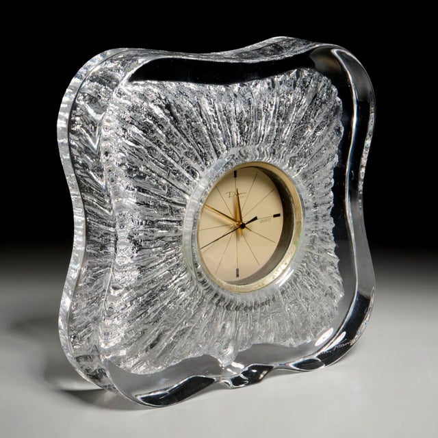 Vintage "Anemone" Crystal Table Clock by Daum, France | Chairish