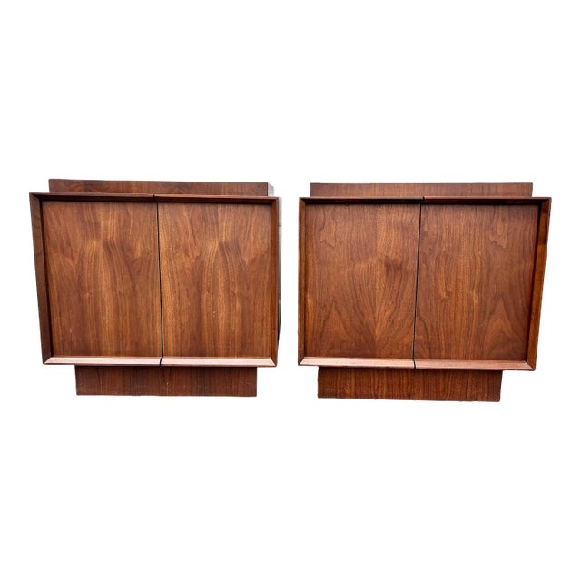 Mid Century Modern Walnut Nightstand Cabinets- a Pair | Chairish