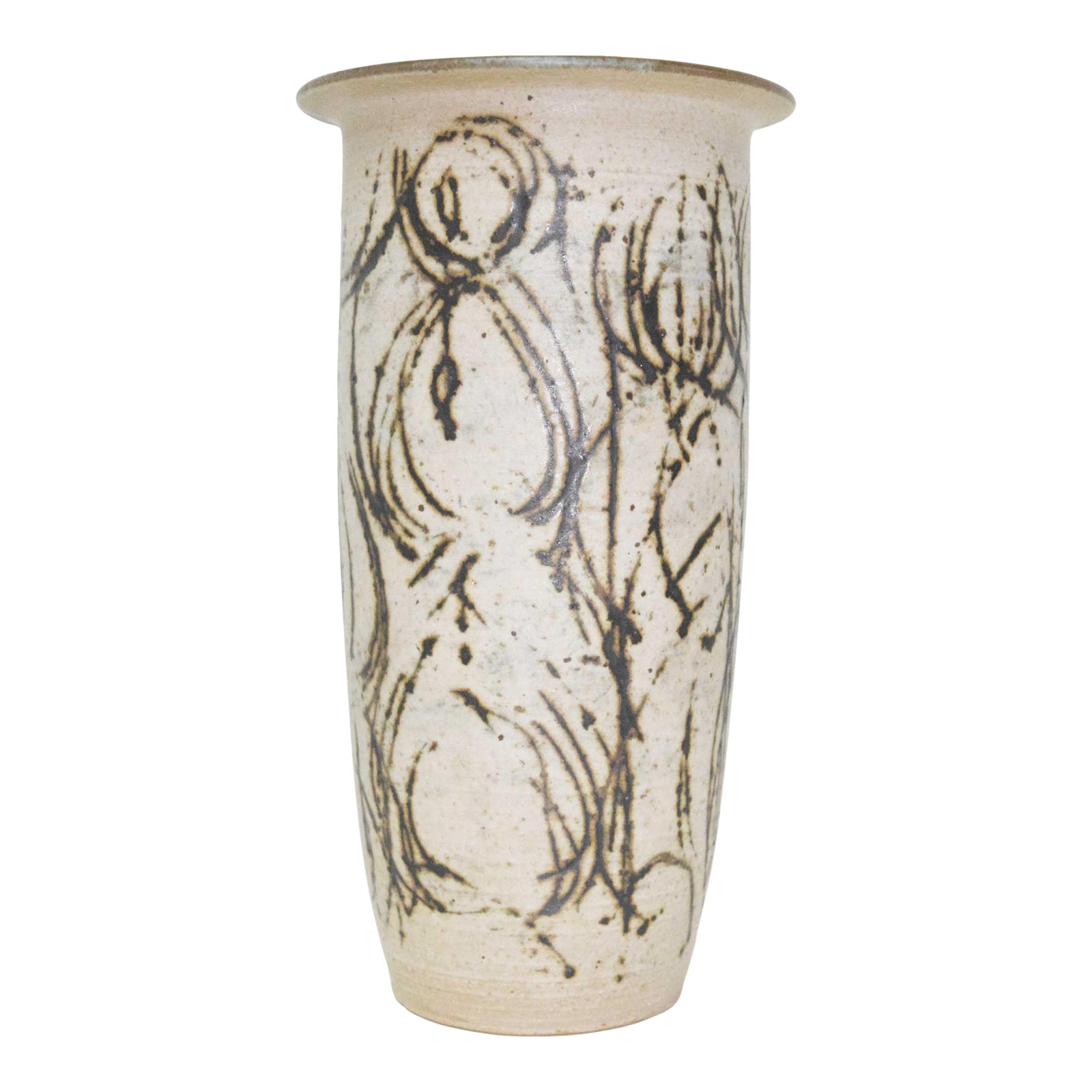 1960s Clyde Burt Tall Ceramic Vase With Abstract Design | Chairish