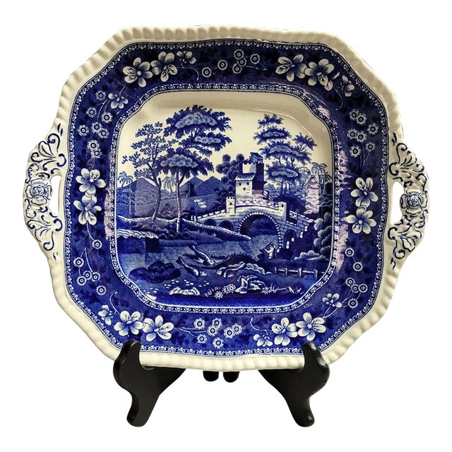 Square Handled Cake Plate Spode Tower Blue Copeland | Chairish