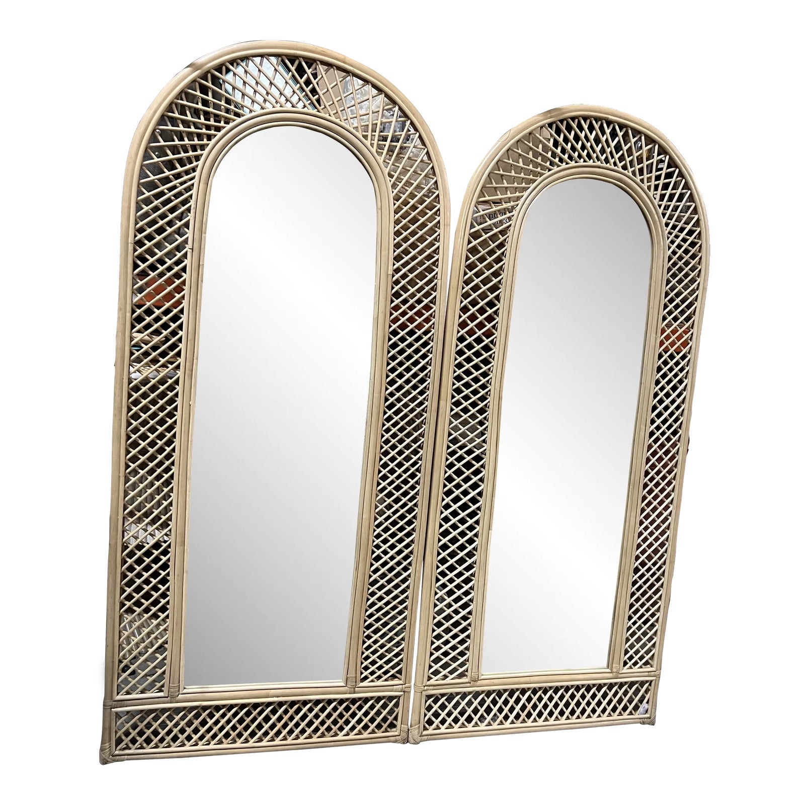 Oversized Hand Woven Bamboo Floor Mirror | Chairish