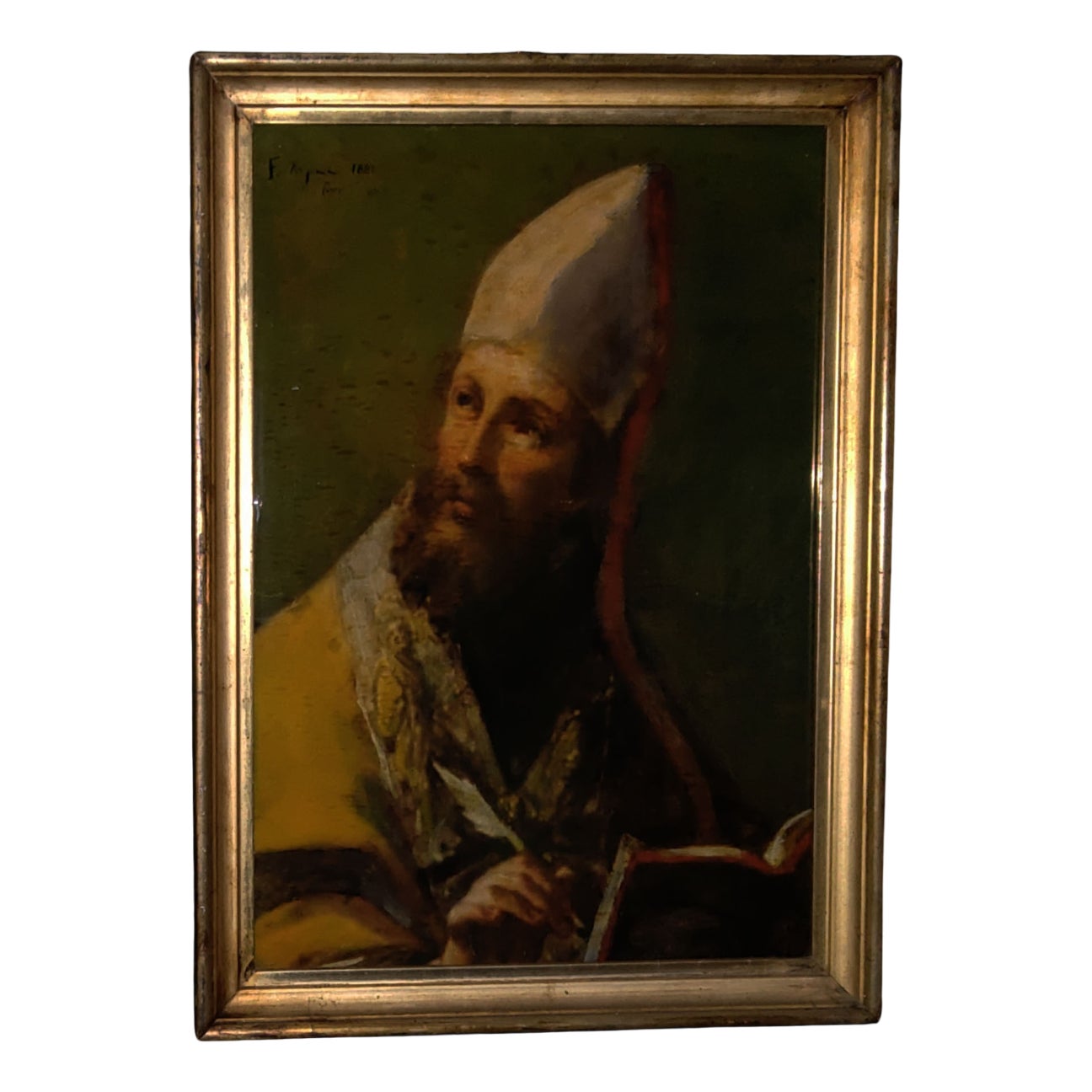 Saint Ambrose, Oil Painting on Glass, 1950s | Chairish