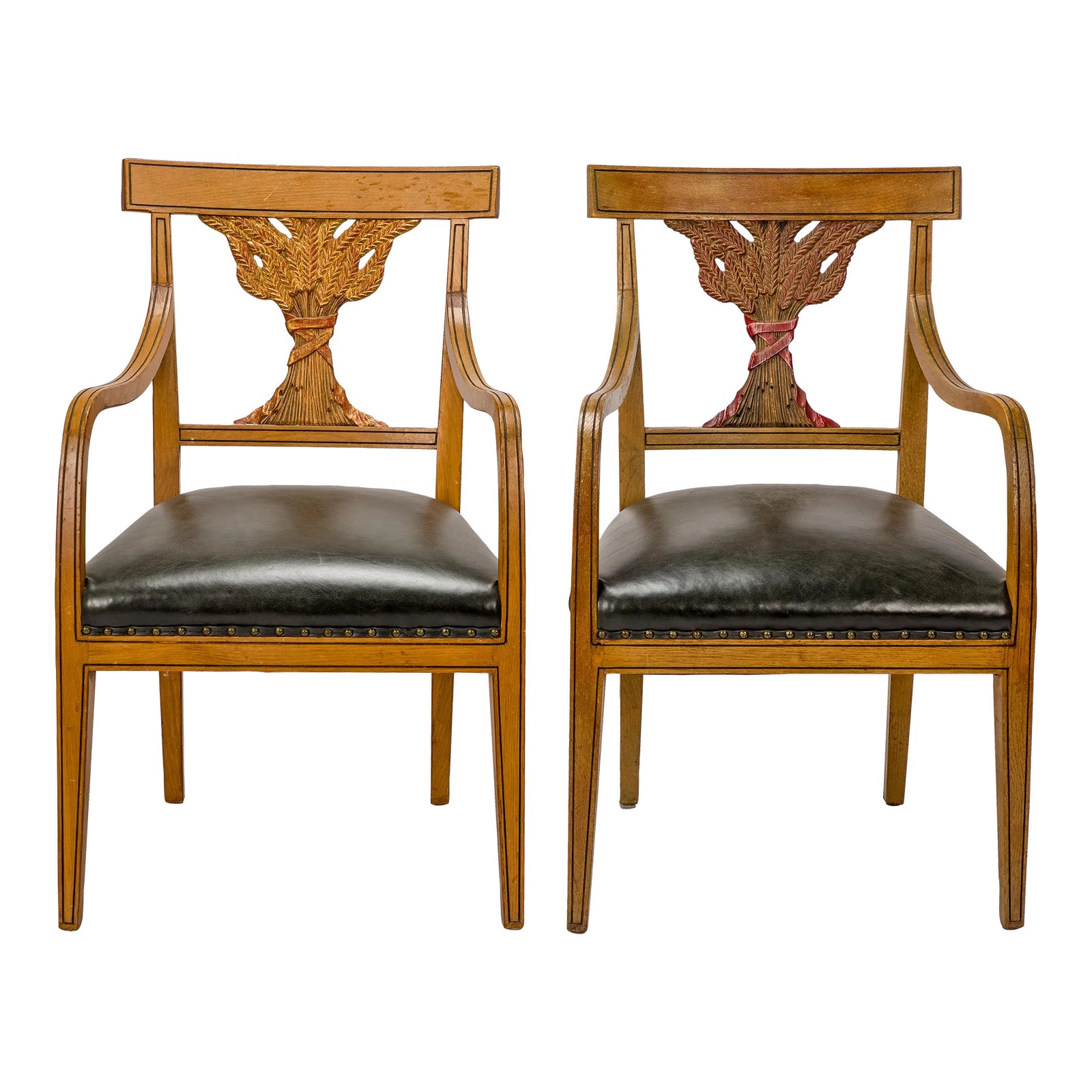 Harvest Wheat Arm Chairs - Set of 2 | Chairish