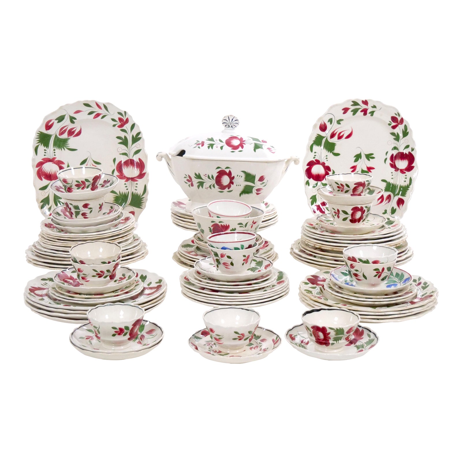 Beautiful American Adams Rose Ironstone Dinnerware Set | Chairish