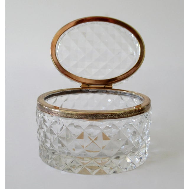 Vintage Hand-Cut & Beveled Crystal Glass & Brass Oval-Shaped Lidded ...