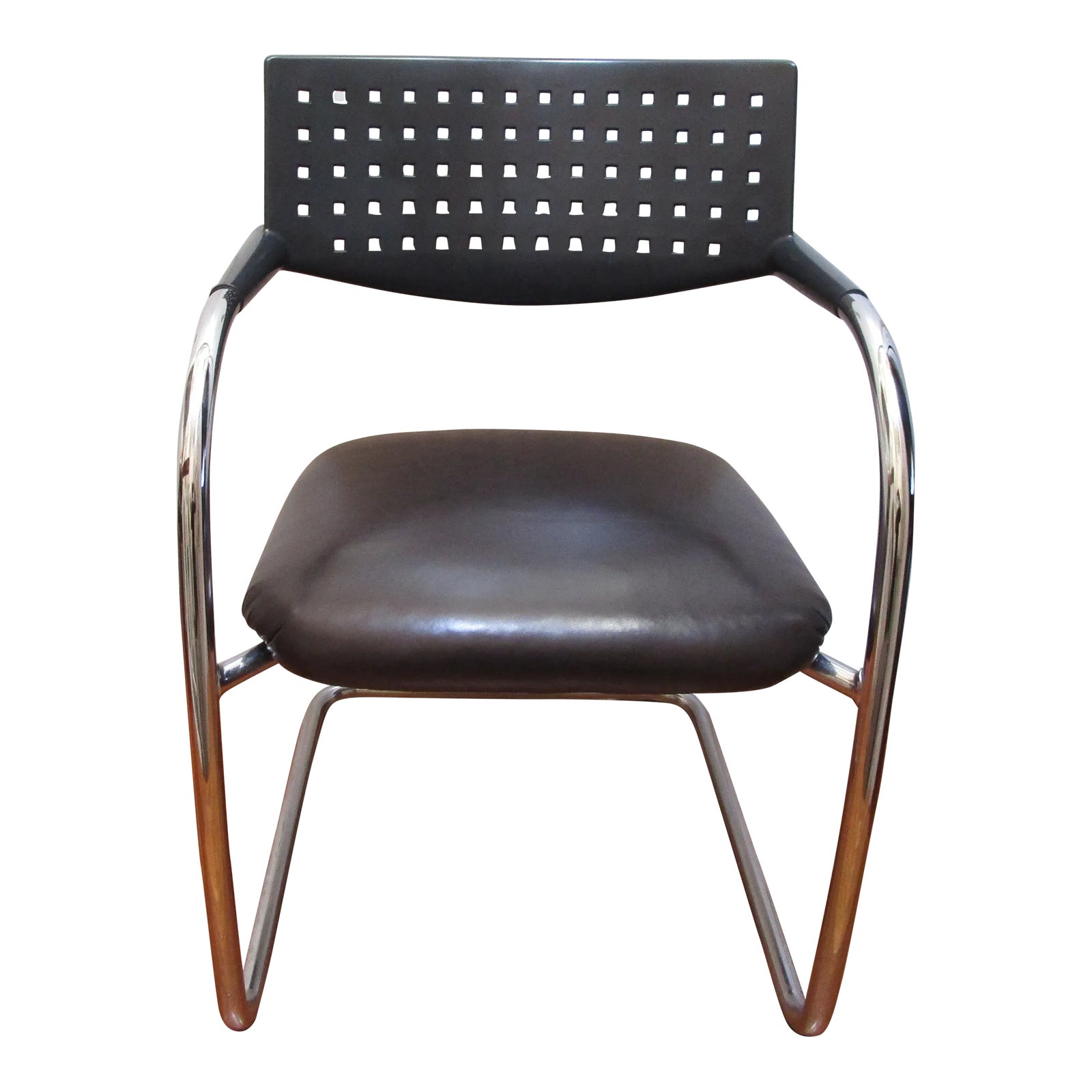 United Chair Co. Style Cantilever Black Leather Office Chair With ...