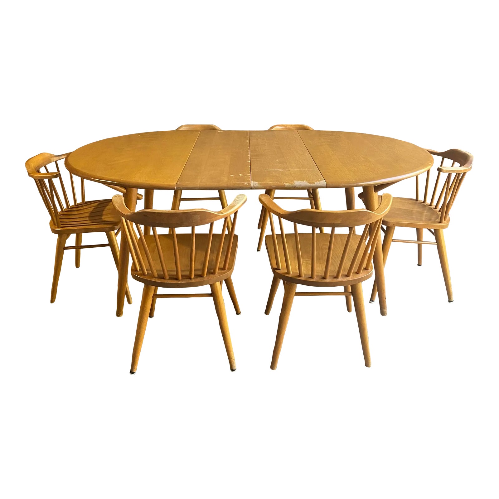 Conant Ball Round Dining Table With 6 Chairs 2 Leaves | Chairish