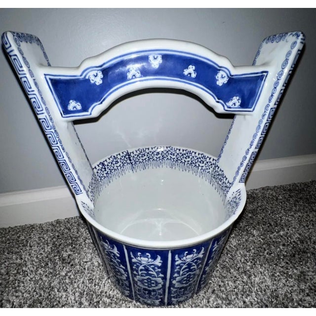 1980s Large Cobalt Blue & White Bombay Co Porcelain Teoke Waterfall ...