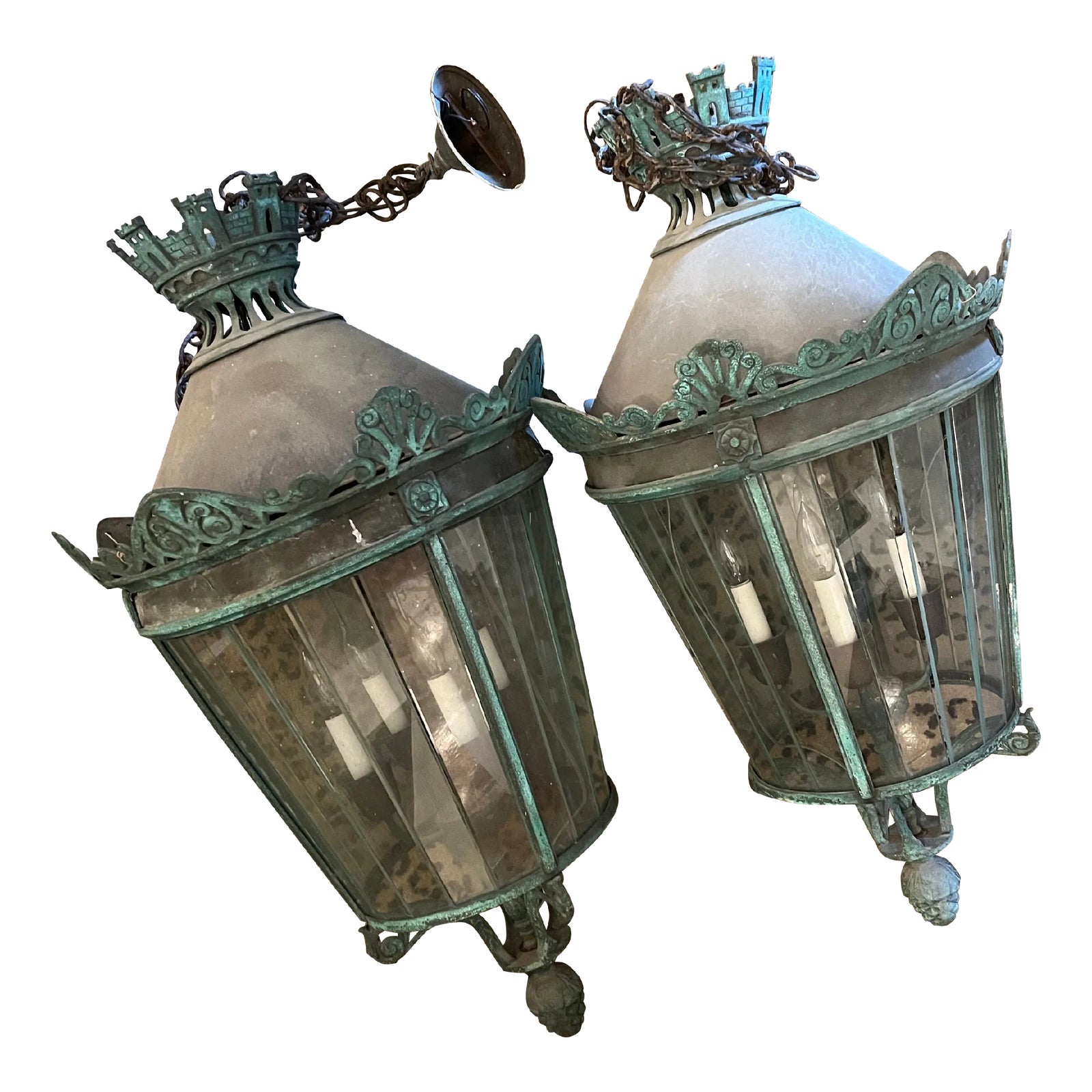 Large Metal Lanterns - a Pair | Chairish