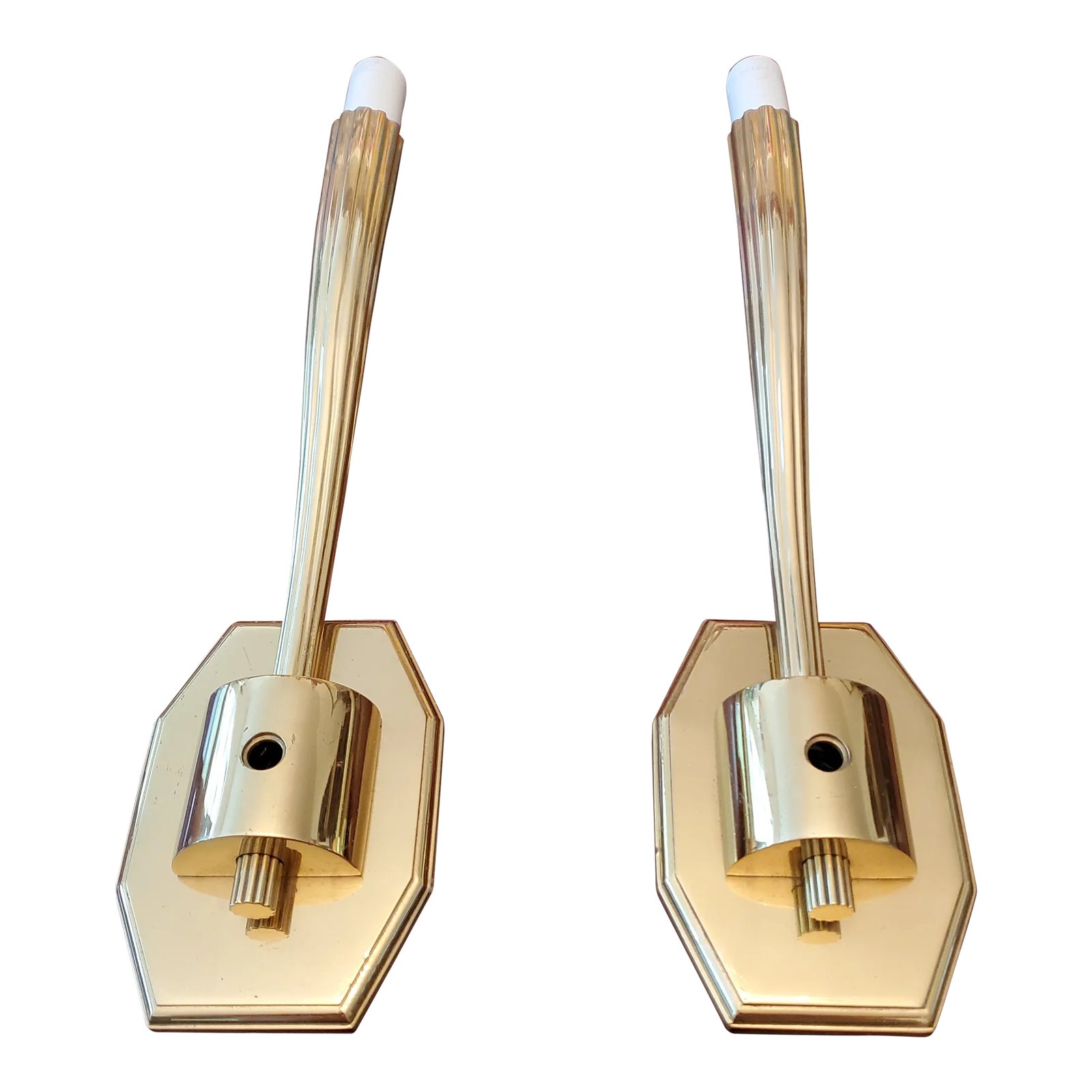 Pair of Modern 1980's Gold Plated Pair Sconces | Chairish