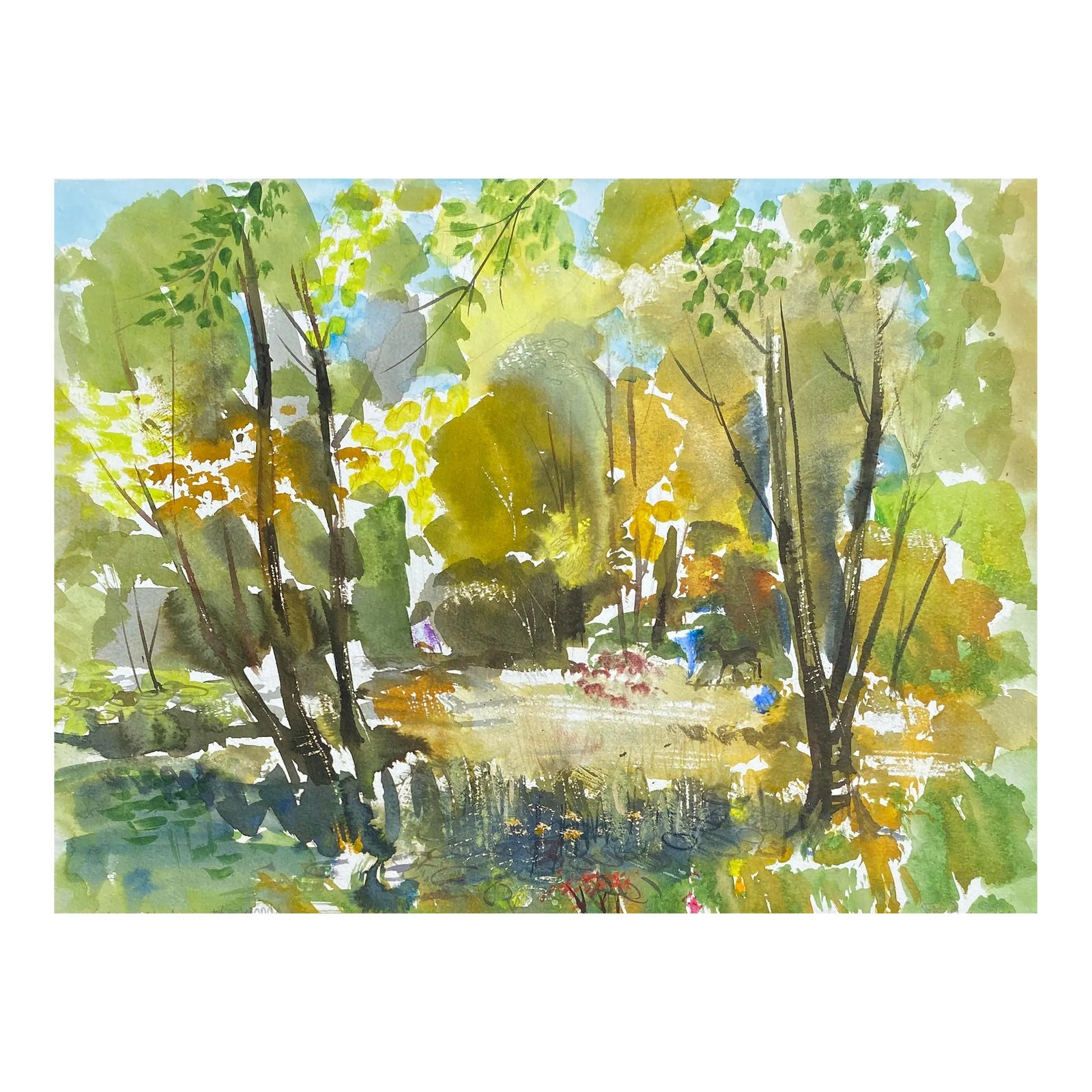 1992 Fred Atkinson Forest Landscape Watercolor | Chairish