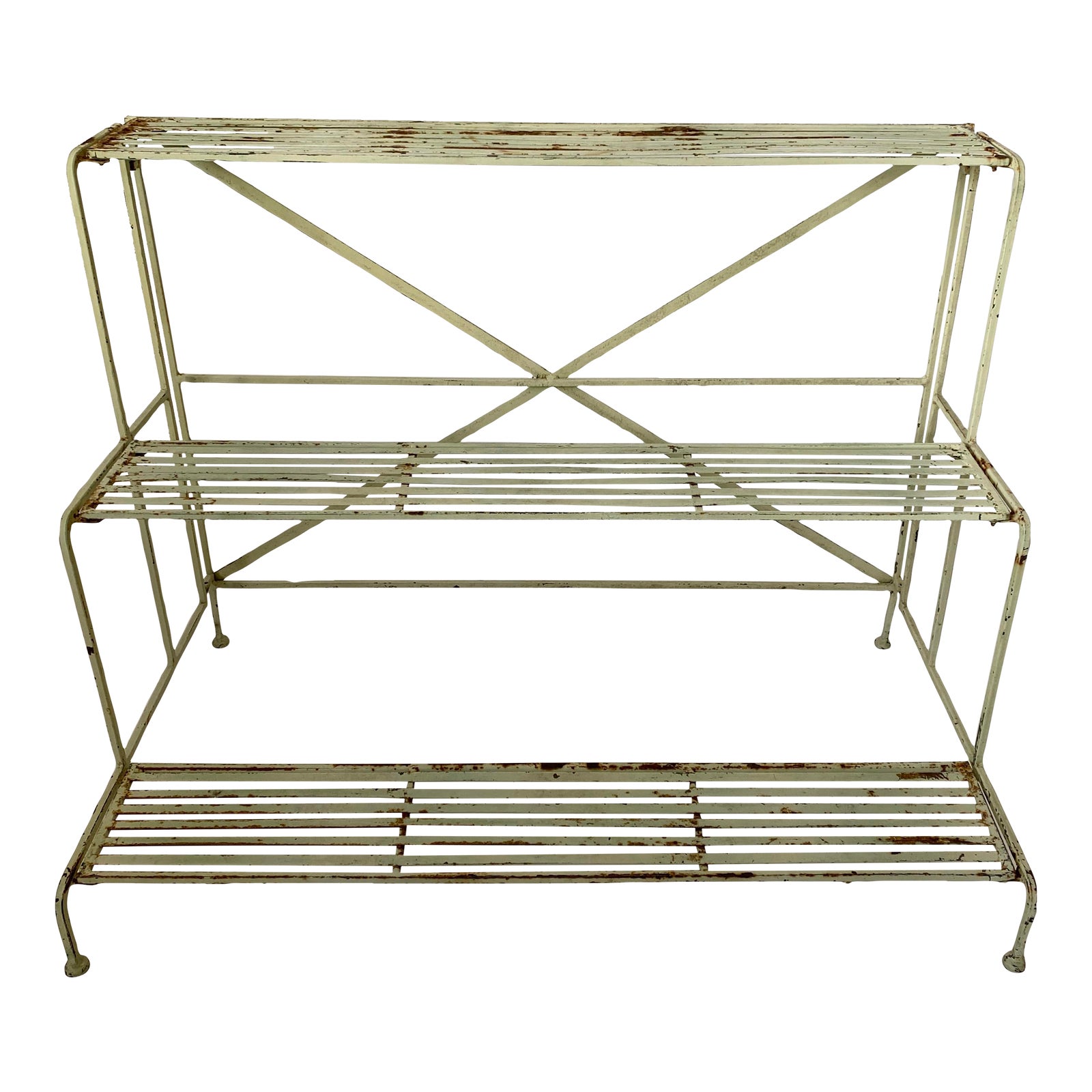 Vintage Painted Metal Three Shelf Garden Etagere Plant Stand | Chairish