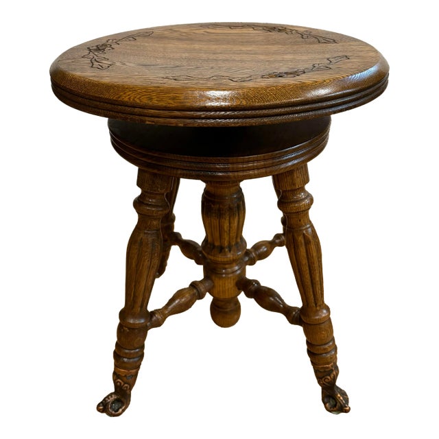 Early 20th Century Victorian Style Oak Piano Stool | Chairish