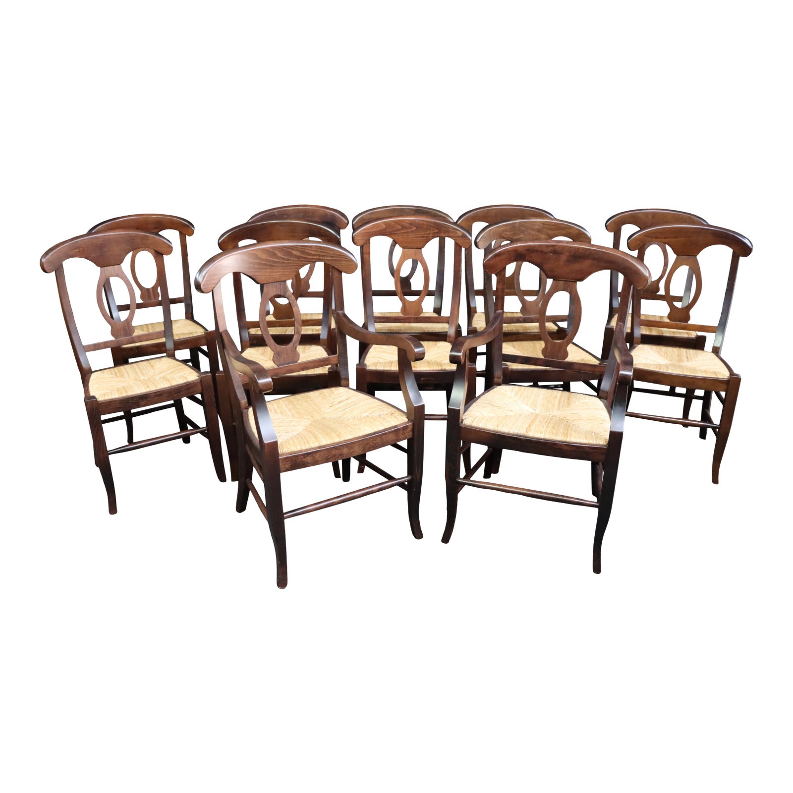 12 Contemporary Carved Rush Seat Dining Chairs | Chairish