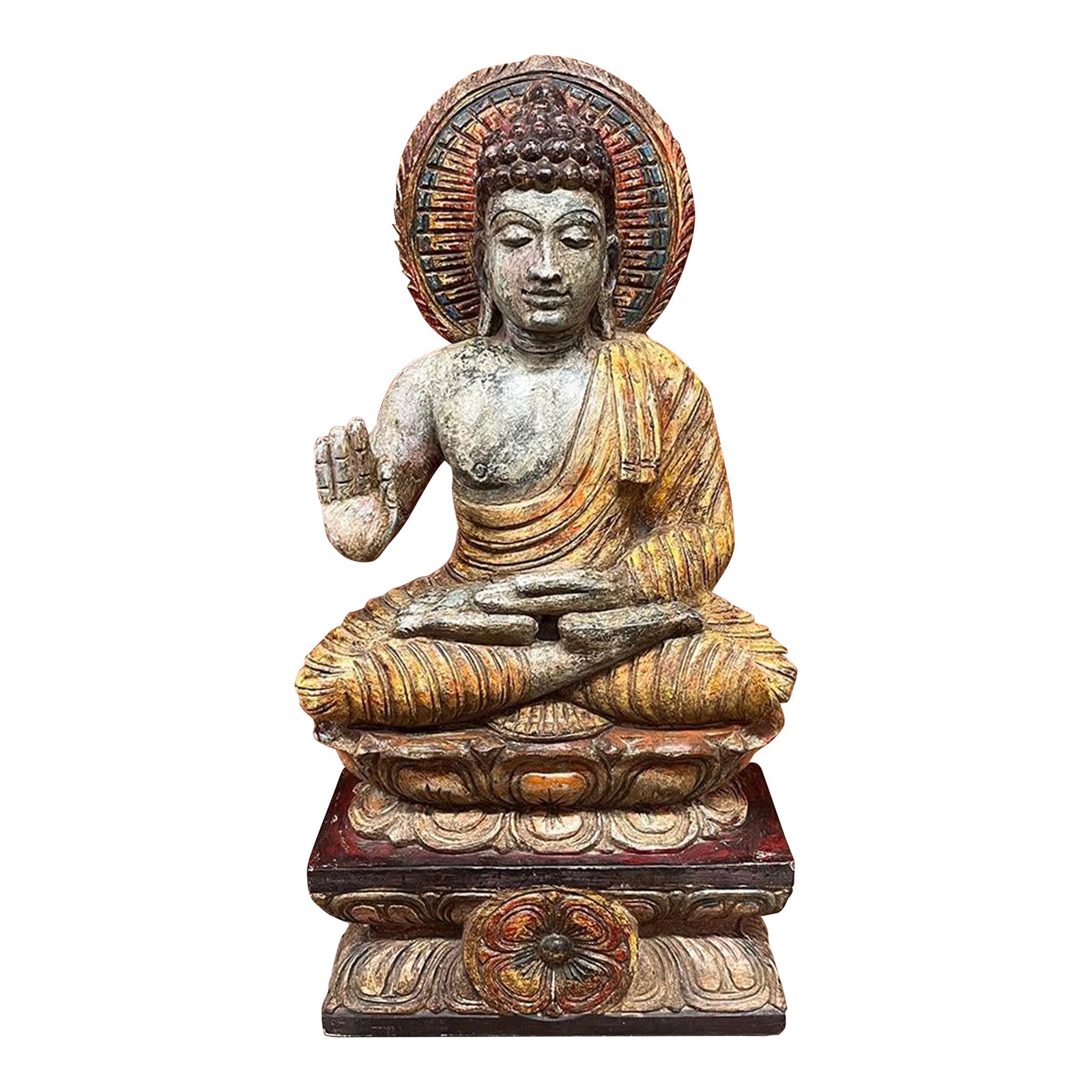Vintage Indian Carved and Painted Buddha Statue | Chairish