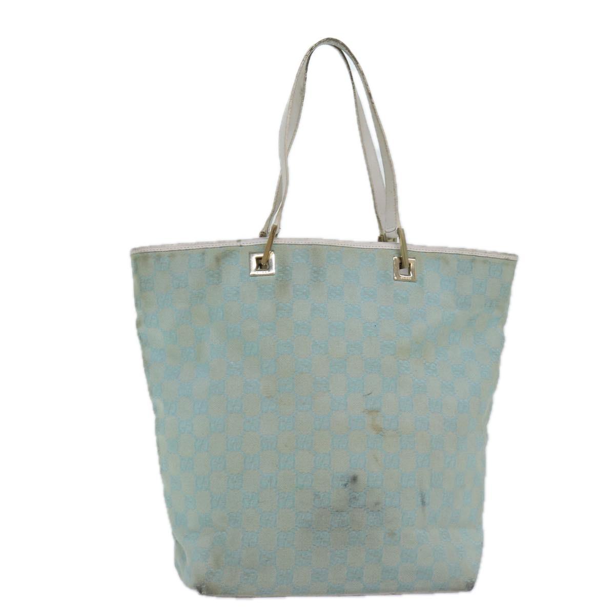 Gucci Gg Canvas Tote Bag Light Blue White Gold 002 1098 Auth 84563 ...