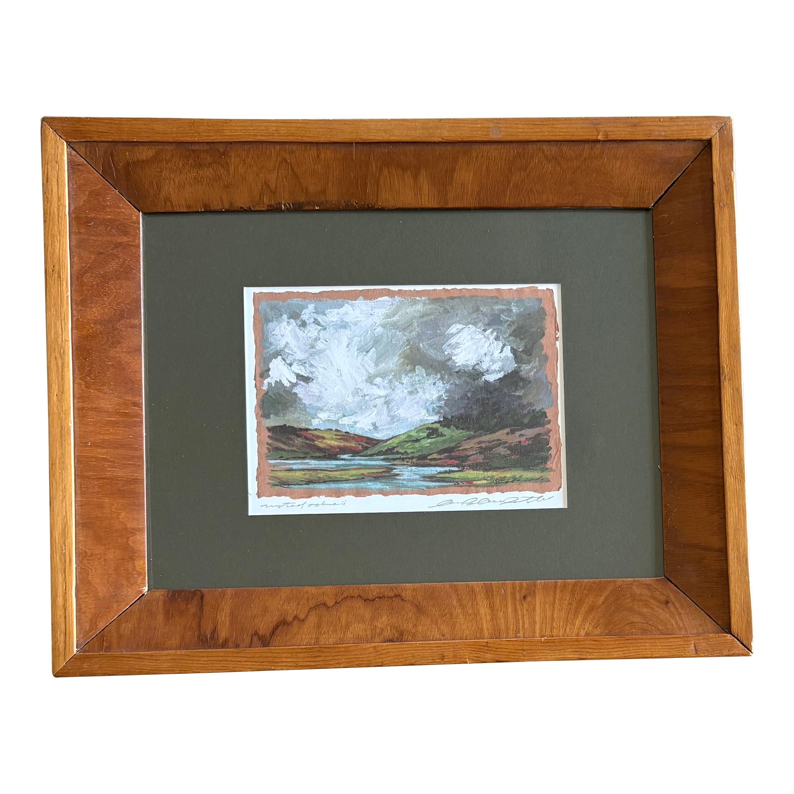 2025 Autumnal Mountain Landscape Painting in Vintage Burled Wood Frame ...