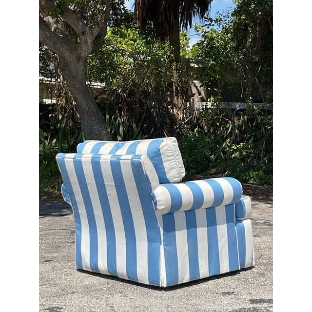Vintage Coastal Cabana Stripe Lounge Chair | Chairish