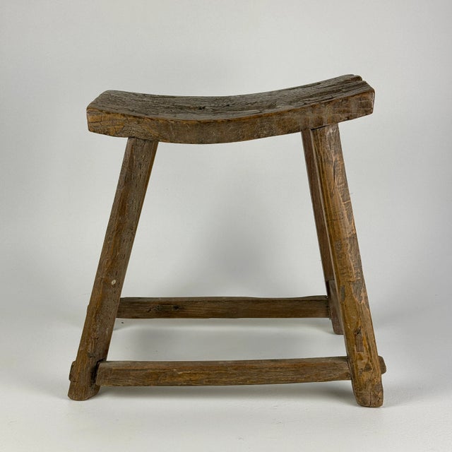 Mid 19th Century Antique Stool From Heavy Elm Wood, Hand Hewn and Solid ...