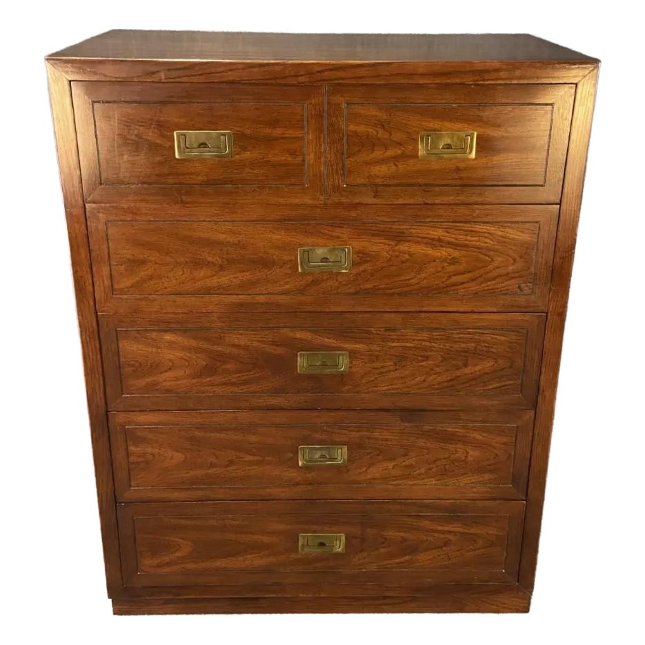Vintage Dixie Oak "Act Ii" Campaign Style Chest of Drawers | Chairish