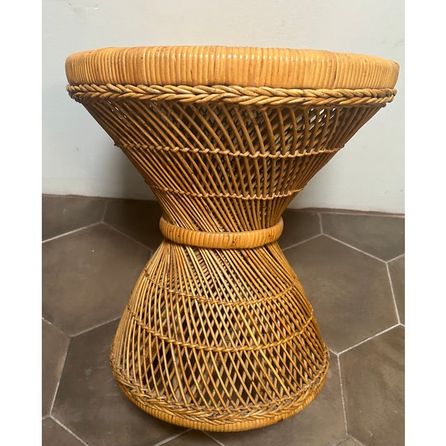 1960s Boho Coastal Chic Wicker Rattan Hourglass Side Table | Chairish