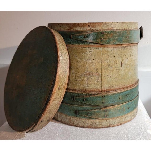 19thc Original Blue & Mustard Painted Furkin/Bucket | Chairish