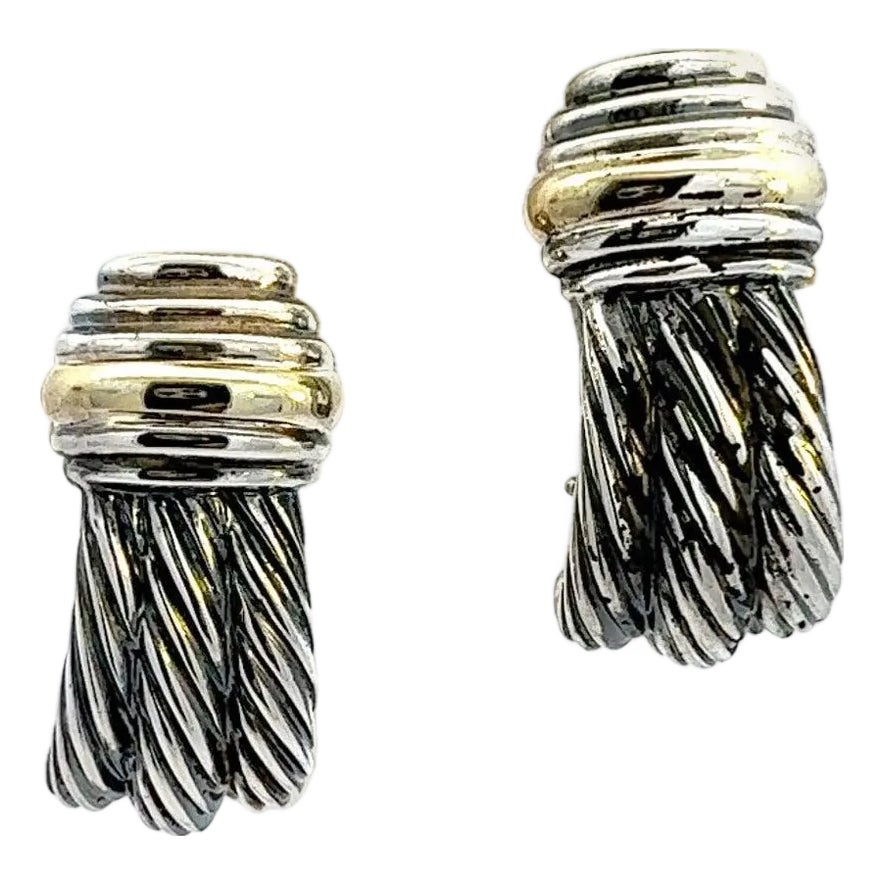 1990s Pair of David Yurman Omega Back Earrings 14k Gold Sterling Silver ...