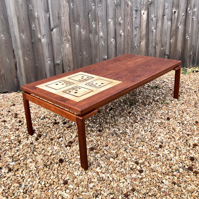 Teak Coffee Table | Inlaid Tile | Chairish