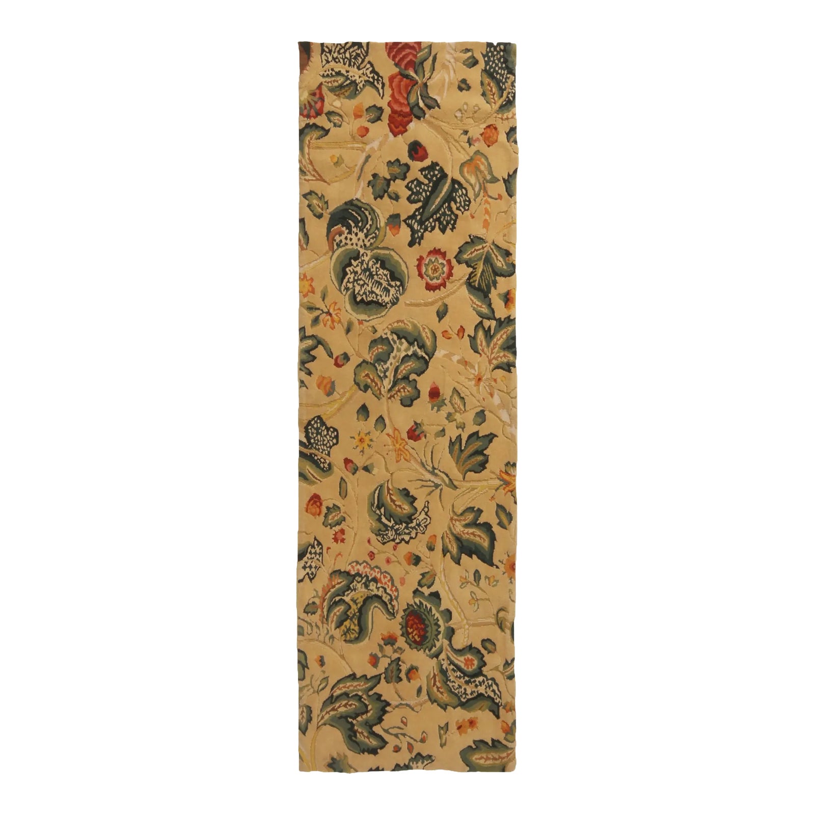 Rug & Kilim's Tudor-Inspired Cream and Green Wool Floral Runner | Chairish