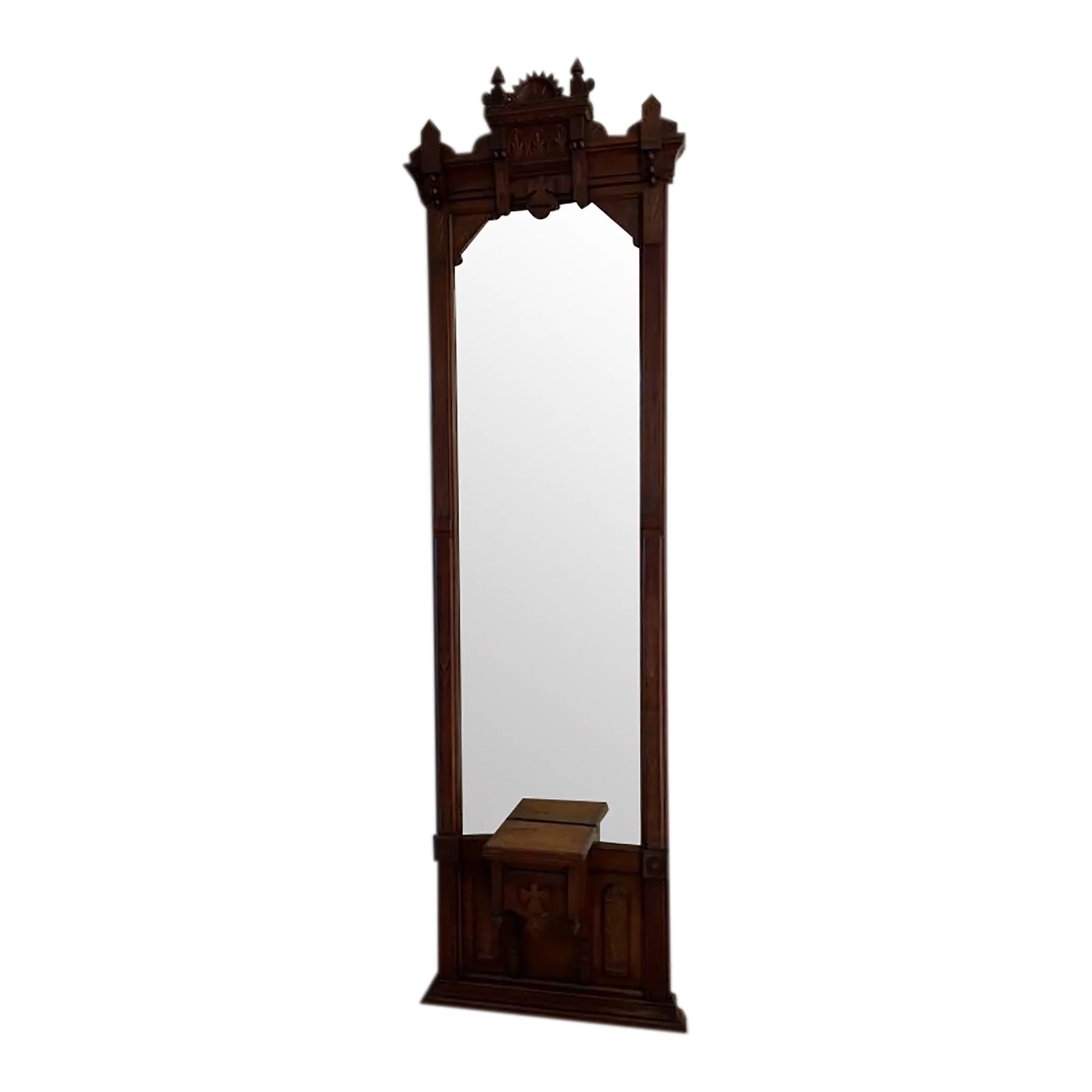 Antique Victorian Eastlake Style Walnut Hall Pier Hall Mirror With ...