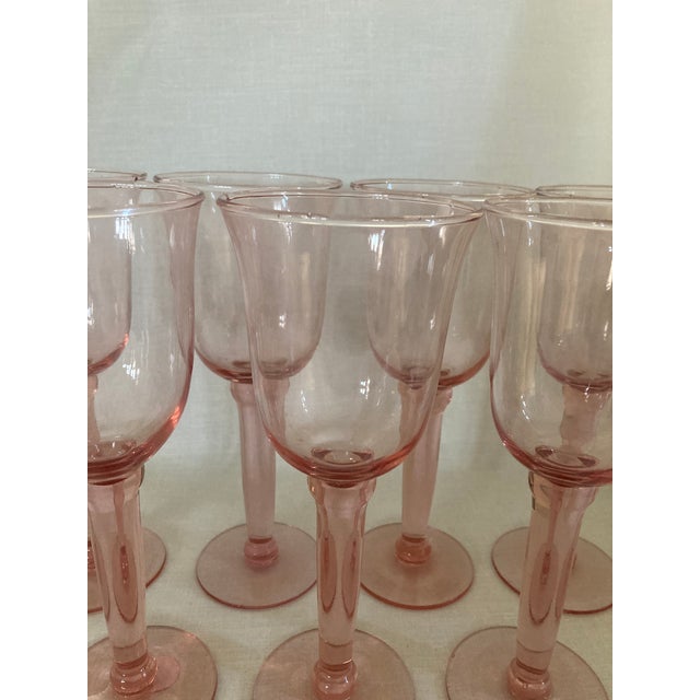 Vintage Pink Hand Blown Goblets Wine Glasses - Set of 7 | Chairish