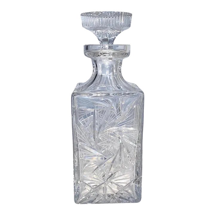 Vintage Cut Crystal Square Decanter Star Pinwheel Pattern | Chairish